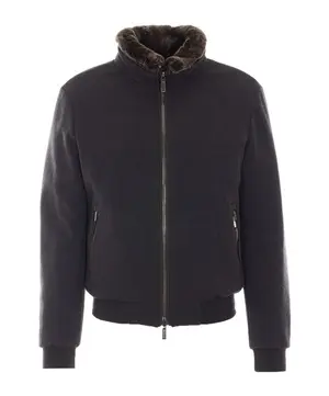MOORER Long-sleeve Zip-up Jacket With Fur Collar - Black