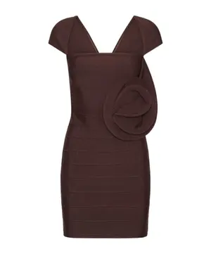 ROTATE BY BIRGER CHRISTENSEN Rose Cap-sleeve Mini Dress - Dark Brown