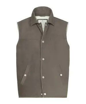 Brunello Cucinelli Suede Down Vest With Shirt-style Collar