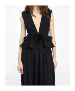 ROTATE BY BIRGER CHRISTENSEN Peplum Flower V-neck Top - Black