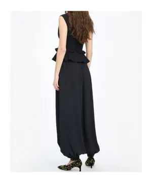ROTATE BY BIRGER CHRISTENSEN Peplum Flower V-neck Top - Black