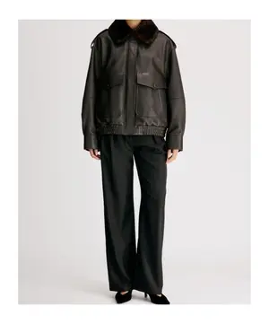 Loulou De Saison Russo Shearling Collar Leather Jacket - Coffeedark