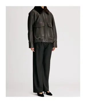 Loulou De Saison Russo Shearling Collar Leather Jacket - Coffeedark