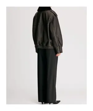 Loulou De Saison Russo Shearling Collar Leather Jacket - Coffeedark