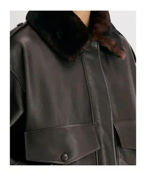 Loulou De Saison Russo Shearling Collar Leather Jacket - Coffeedark