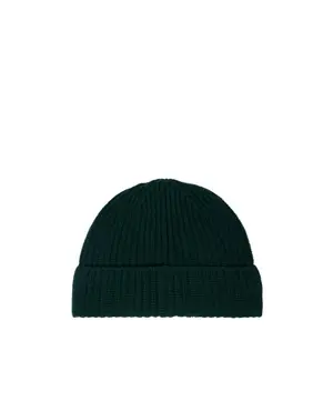 Stone Island Ribbed Knit Beanie With Compass Logo Patch