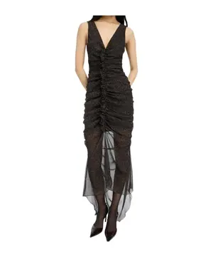 ROTATE BY BIRGER CHRISTENSEN Ruched Midi Dress - Dark Brown