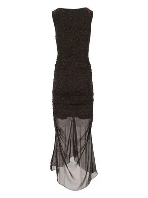 ROTATE BY BIRGER CHRISTENSEN Ruched Midi Leopard Dress - Dark Brown
