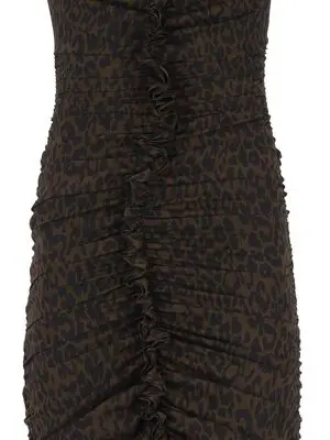 ROTATE BY BIRGER CHRISTENSEN Ruched Midi Leopard Dress - Dark Brown