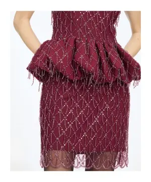 ROTATE BY BIRGER CHRISTENSEN Sequins Mini Skirt Dark Red