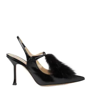 Fendi Leather Slingbacks With Fox Fur Embellishment