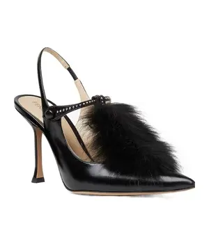 Fendi Leather Slingbacks With Fox Fur Embellishment