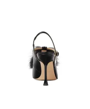 Fendi Leather Slingbacks With Fox Fur Embellishment