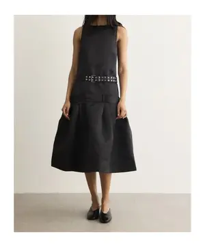 GANNI Belted Waist Pleated Midi Dress