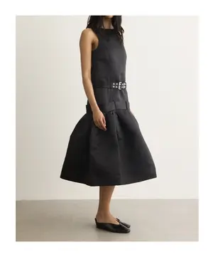 GANNI Belted Waist Pleated Midi Dress