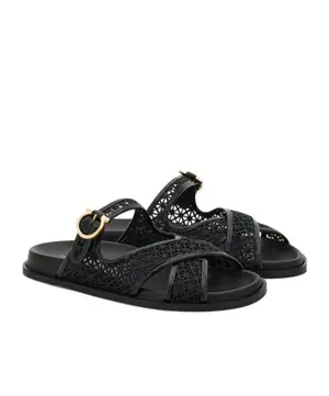 FERRAGAMO Gancini Buckle Crossover Slide