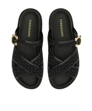 FERRAGAMO Gancini Buckle Crossover Slide