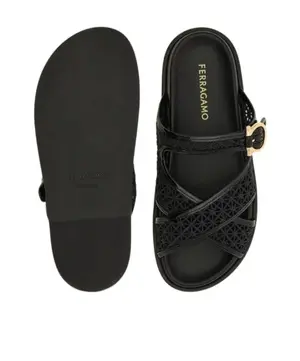 FERRAGAMO Gancini Buckle Crossover Slide