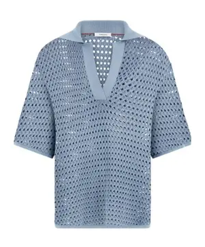 FERRAGAMO Knit Polo Shirt - Light Denim