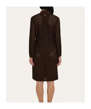 FERRAGAMO Knitted Shirt Dress With Ribbed Trims And Patch Pockets