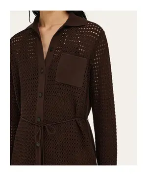 FERRAGAMO Knitted Shirt Dress With Ribbed Trims And Patch Pockets