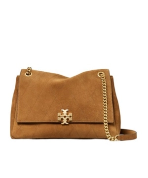 Tory Burch Charlie Quilted Suede Shoulder Bag - Brown