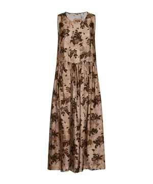 UMA WANG Sleeveless Maxi Dress With Graphic Print - Brown