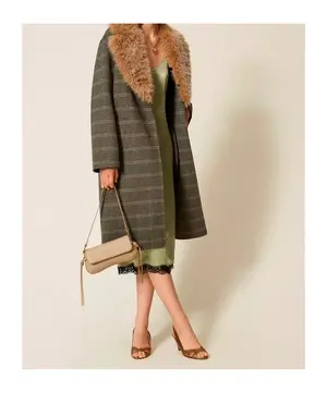 TWINSET Double-breasted Plaid Wool Coat