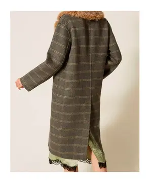 TWINSET Double-breasted Plaid Wool Coat