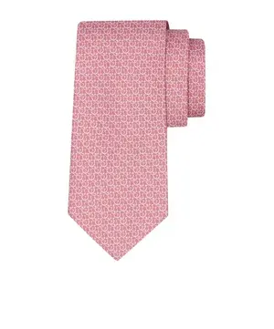 FERRAGAMO Gancini Links Print Silk Tie - Pink