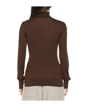 Ermanno Scervino Long-sleeved Lace-panelled High-neck Sweater - Brown