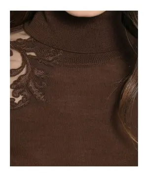 Ermanno Scervino Long-sleeved Lace-panelled High-neck Sweater - Brown