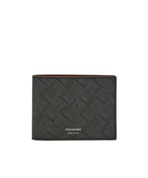 FERRAGAMO Monogram Wallet - Black/gray/rust