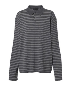 NILI LOTAN Striped Cotton Jersey Polo Shirt - Grey