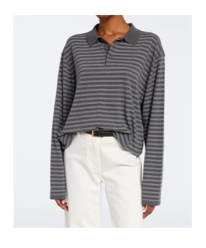 NILI LOTAN Striped Cotton Jersey Polo Shirt - Grey