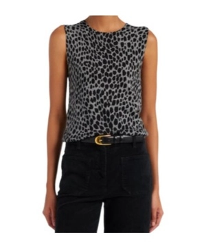 NILI LOTAN Nessa Leopard-print Cashmere Top - Grey