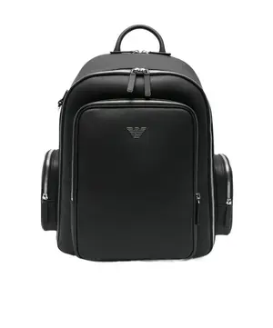 Emporio Armani Backpack With A Metallic Logo And Silver-tone Zips - Black