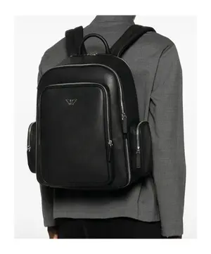 Emporio Armani Backpack With A Metallic Logo And Silver-tone Zips