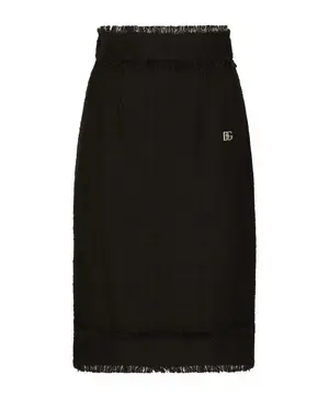 Dolce & Gabbana Dg-plaque Tweed Midi Skirt - Black