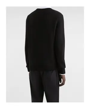 Dolce & Gabbana Wool Round-neck Sweater With Branded Plaque