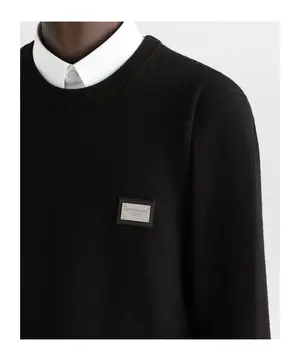 Dolce & Gabbana Wool Round-neck Sweater With Branded Plaque