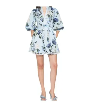ALICEOLIVIA Alice + Olivia Floral Print Puff Sleeve Mini Shirt Dress