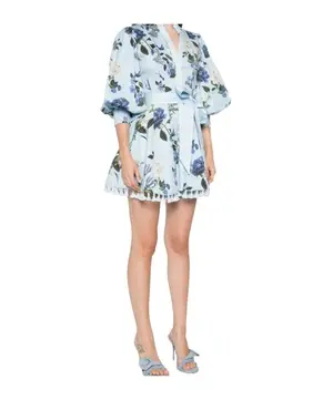 ALICEOLIVIA Alice + Olivia Floral Print Puff Sleeve Mini Shirt Dress
