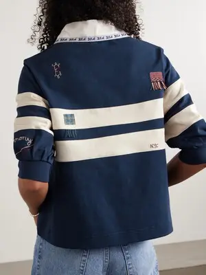Sea Striped Cropped Rugby Polo Shirt