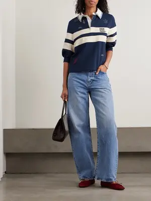Sea Striped Cropped Rugby Polo Shirt