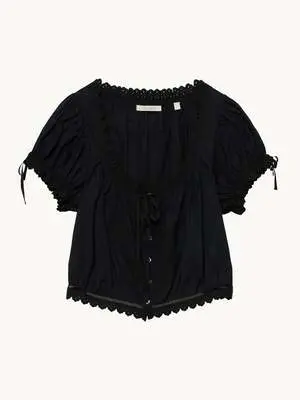 DÔEN Organic Poplin Embroidered Blouse - Black