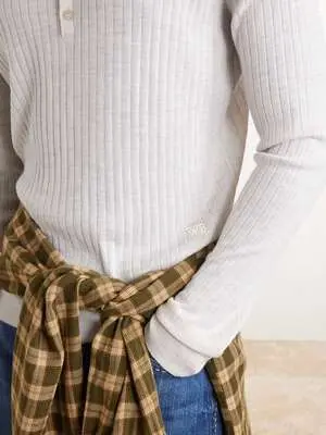 WALES BONNER Nile Ribbed Wool Henley T-shirt