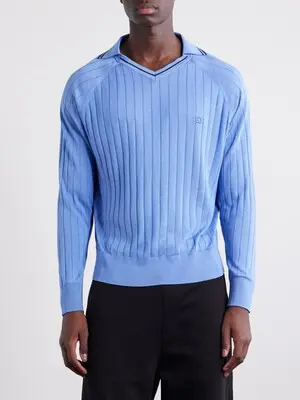 WALES BONNER Roots Logo-embroidered Knitted Polo Shirt