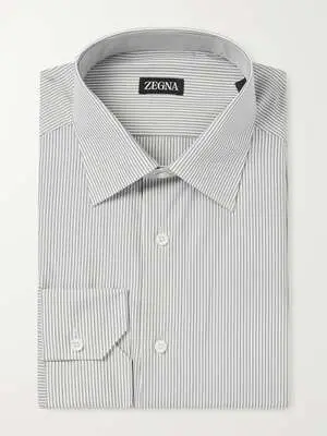 Zegna Trofeo Stripped Cotton-poplin Shirt - Blue