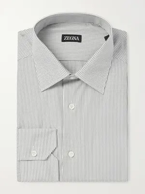 Zegna Trofeo Stripped Cotton-poplin Shirt - Blue